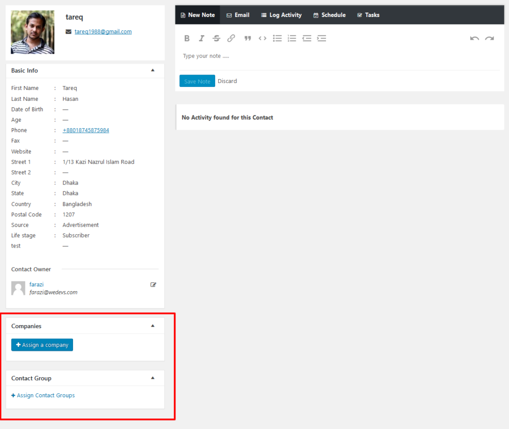 Adding a new contact