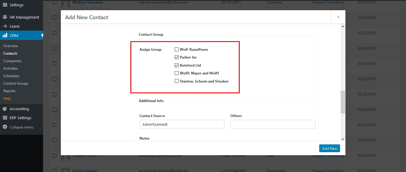 Adding a new contact