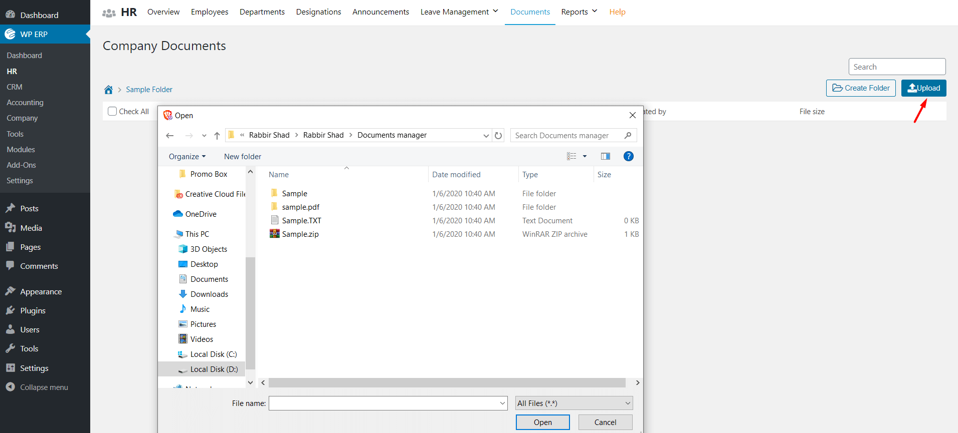How to install & use WordPress Document Manager Feature for WP ERP