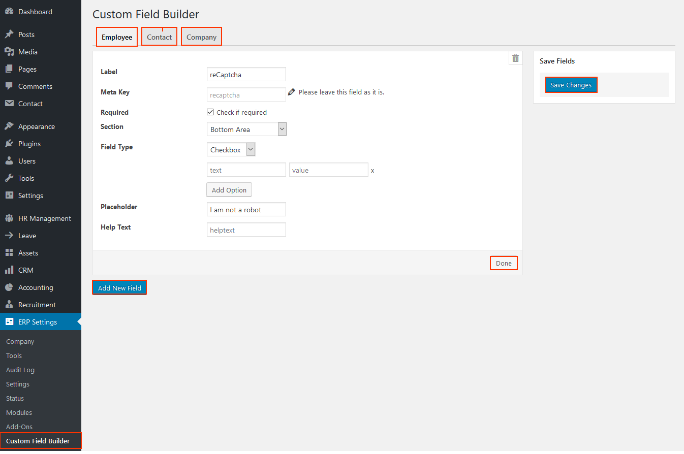 How to install & configure Custom Field Builder for WP ERP