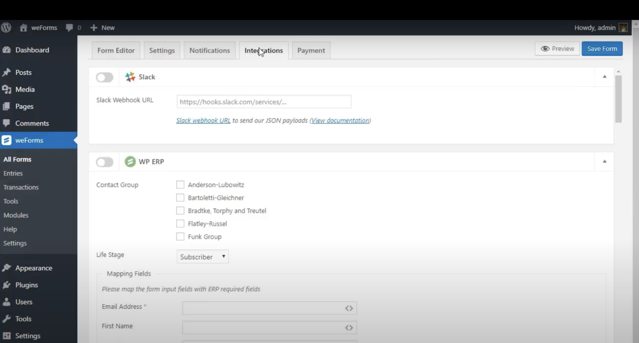 weForms & WP ERP Integration