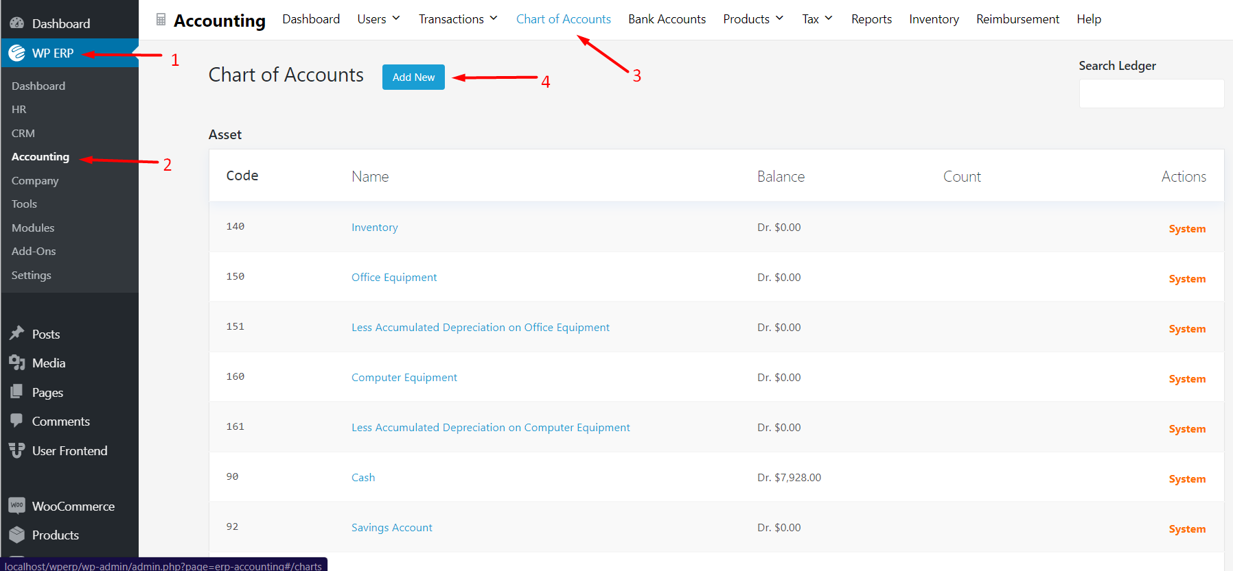 Creating a New Account in the Chart of accounts