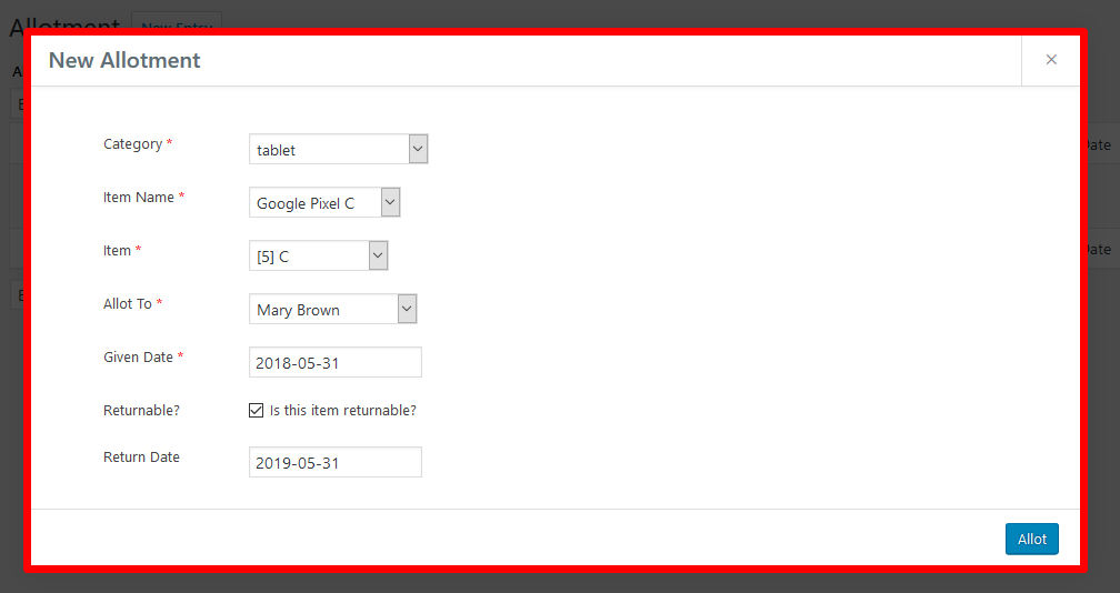 Asset Management Software for managing Company Asset with WP ERP