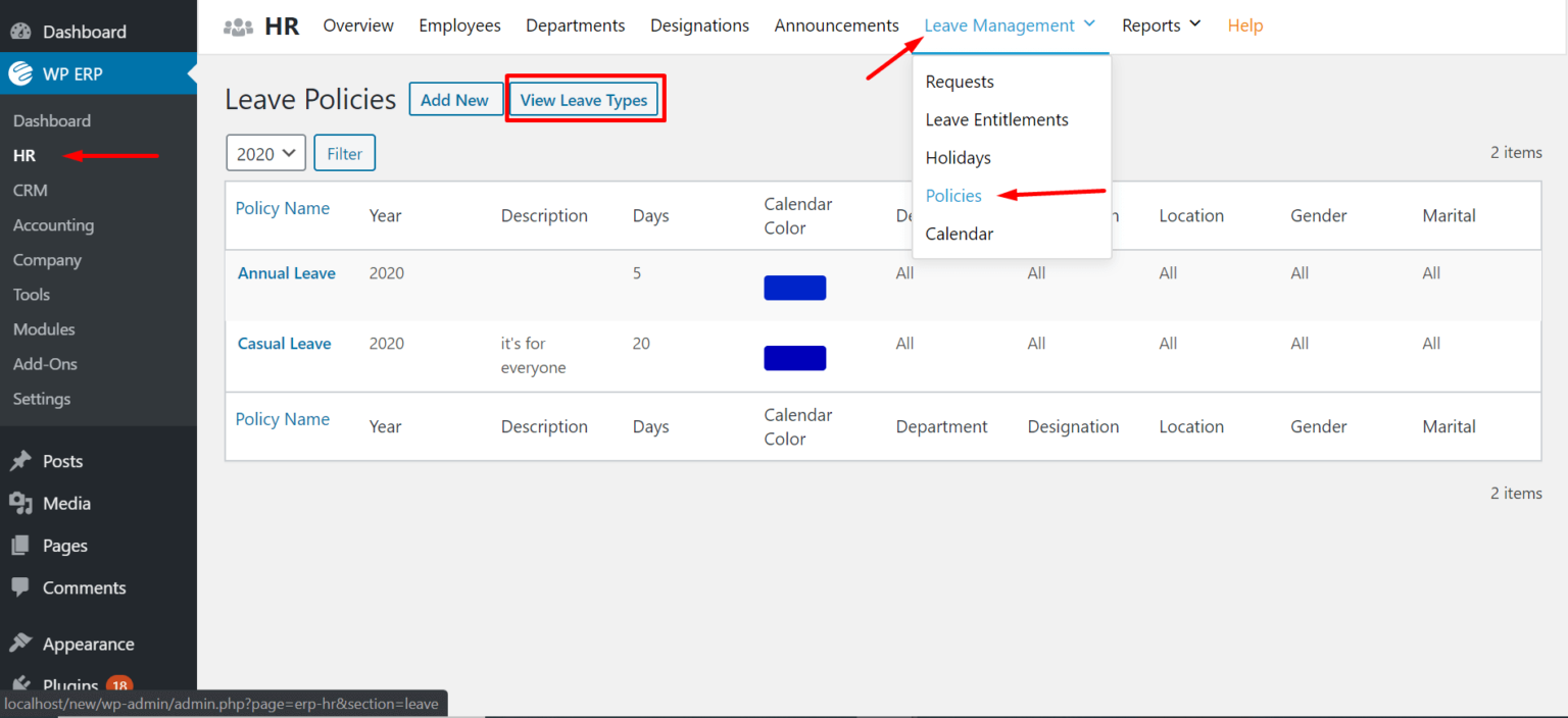 Create Leave Types