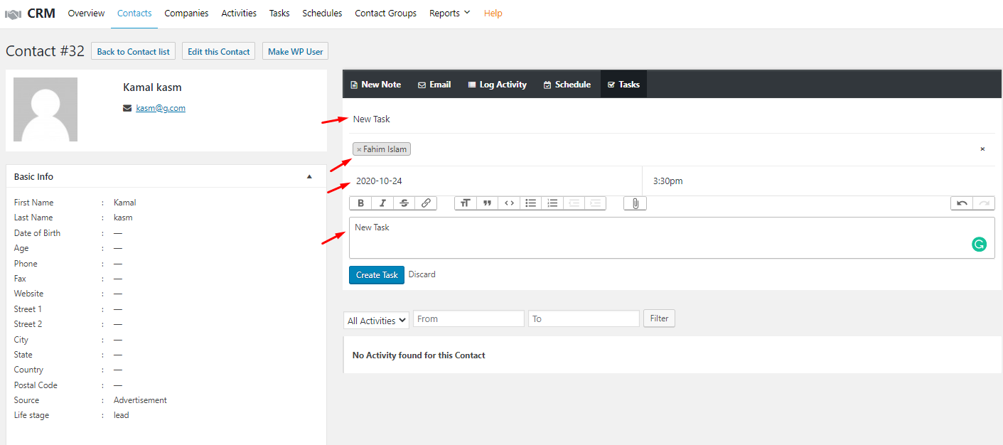 CRM Task Management - WP ERP