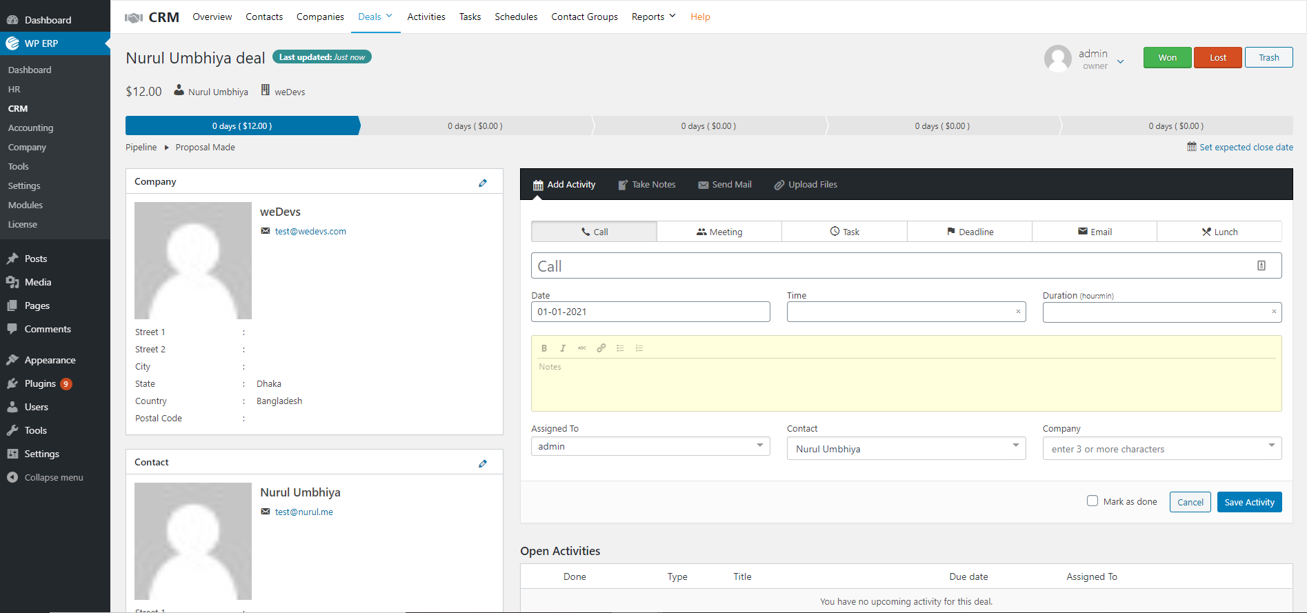 How to install & use WordPress Deals Plugin for WP ERP