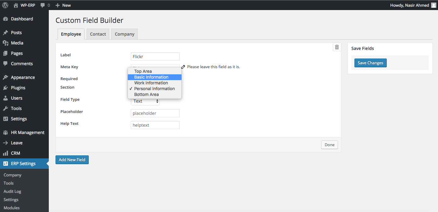 Add extra fields to WP ERP- CRM, HRM and Accounting user profiles