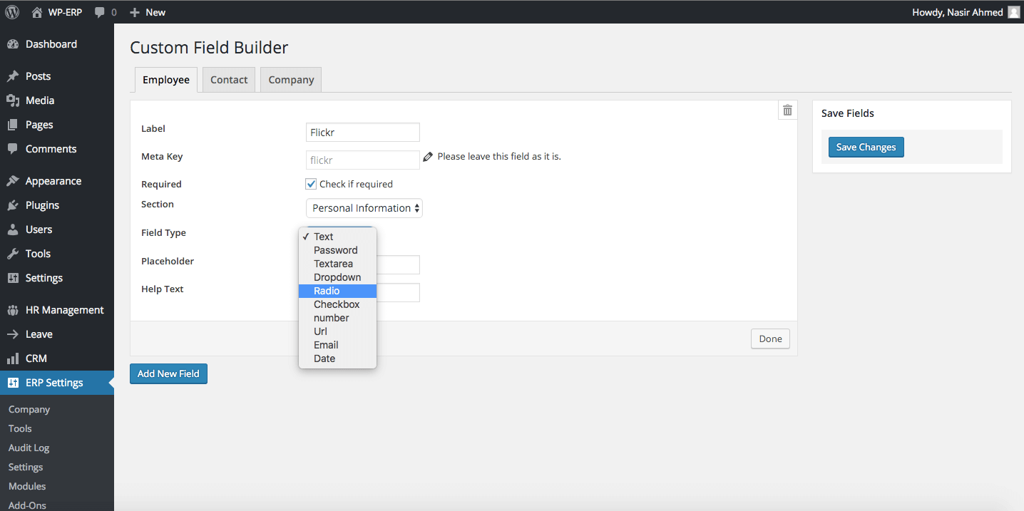 Add extra fields to WP ERP- CRM, HRM and Accounting user profiles