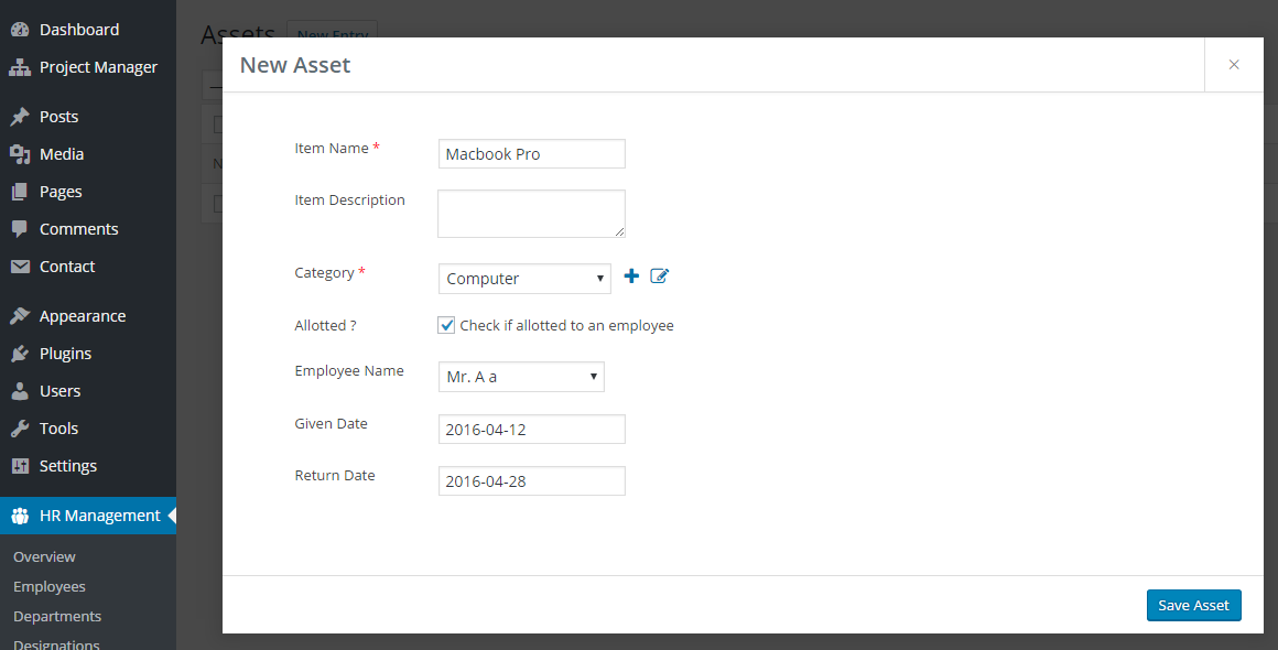 Office Asset Management System in WordPress - WP ERP